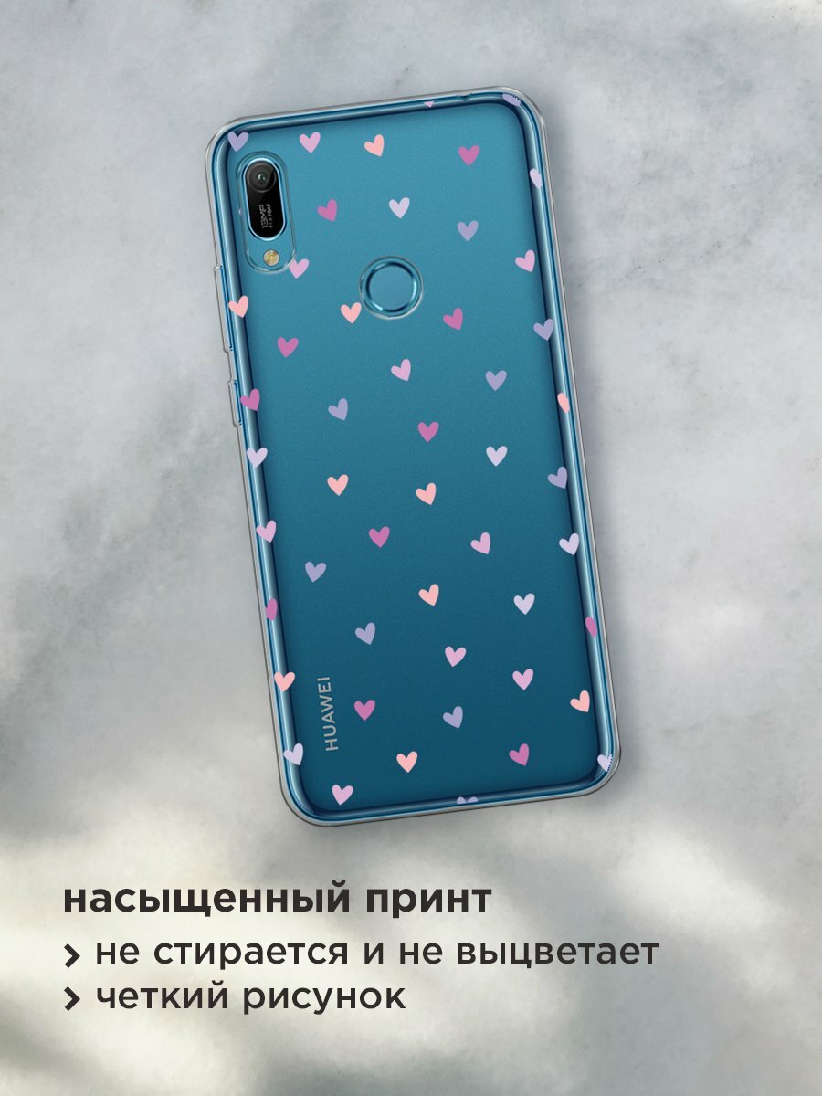 Чехол на Honor 8A/8A Pro/Huawei Y6s/Y6 2019 / Хонор 8А с принтом "Пастельные сиреневые сердечки", прозрачный — фото 1