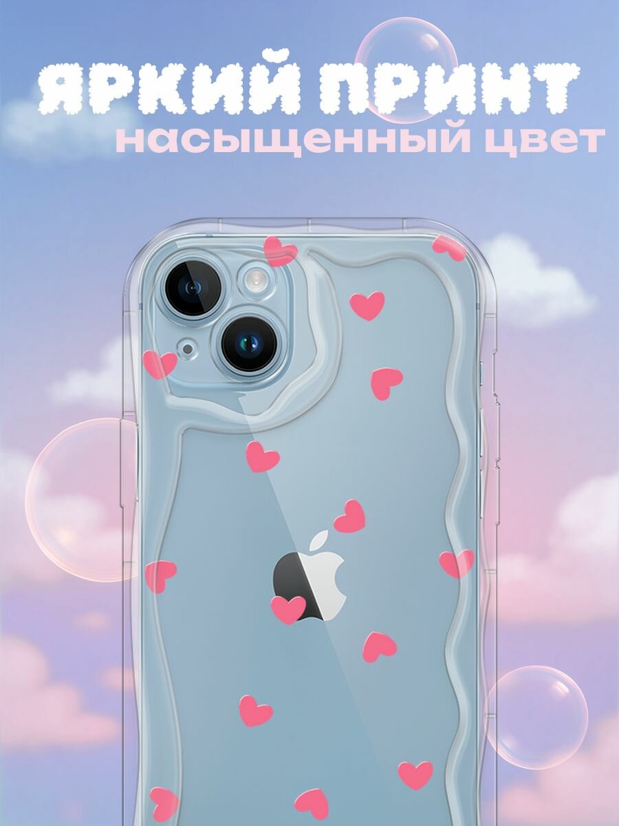 Чехол на Apple iPhone 14 / Айфон 14 с принтом Паттерн розовые сердечки — фото 1