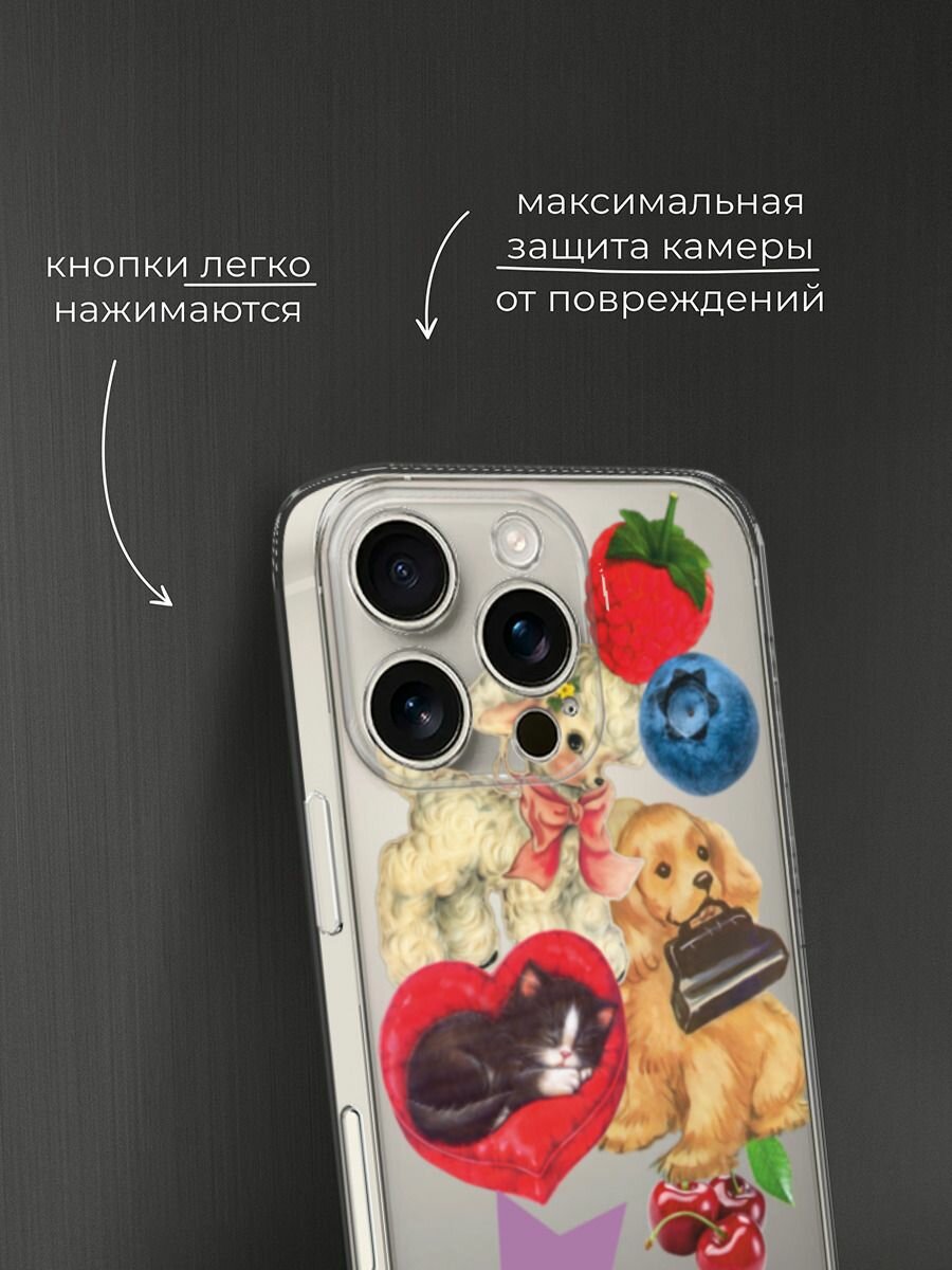Чехол на Apple iPhone 16 Pro / Айфон 16 Про с принтом "Милые стикеры", прозрачный — фото 1