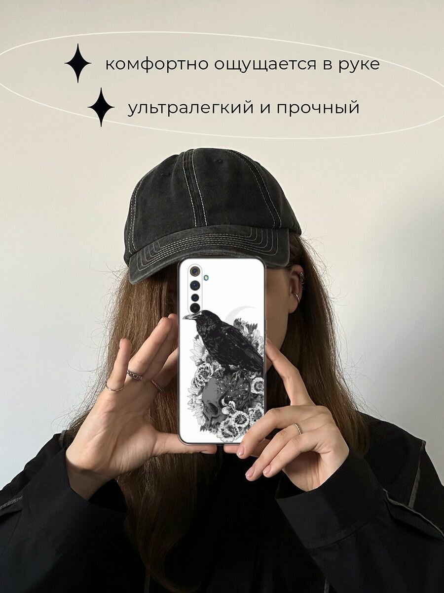 Чехол на Realme 6 Pro / Реалми 6 Про с принтом "Череп и ворона 1" — фото 1