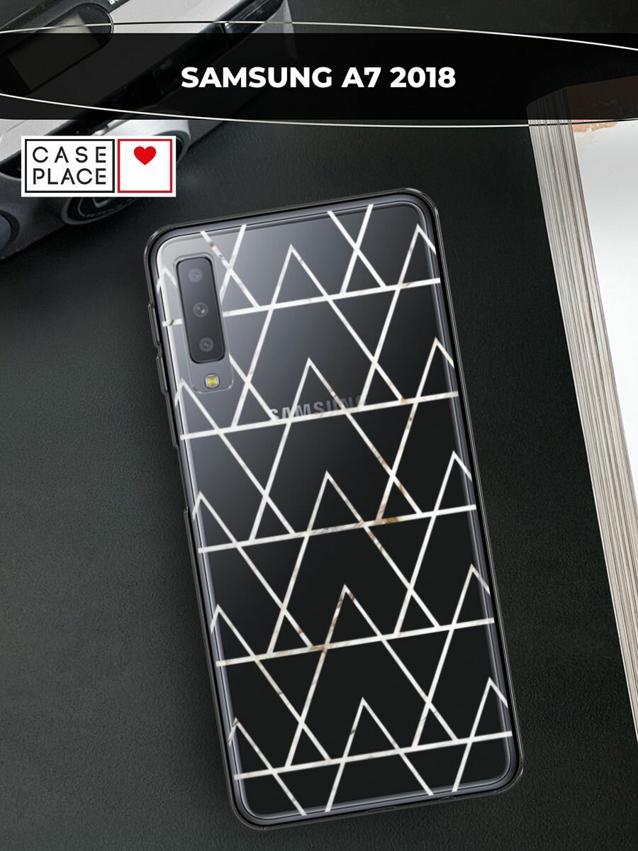 Чехол на Samsung Galaxy A7 2018 / Самсунг Галакси А7 2018 с принтом "Треугольники трафарет", прозрачный