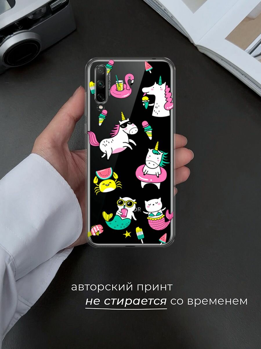 Чехол на Honor 30i / Хонор 30i с принтом "Единороги в отпуске", прозрачный — фото 1