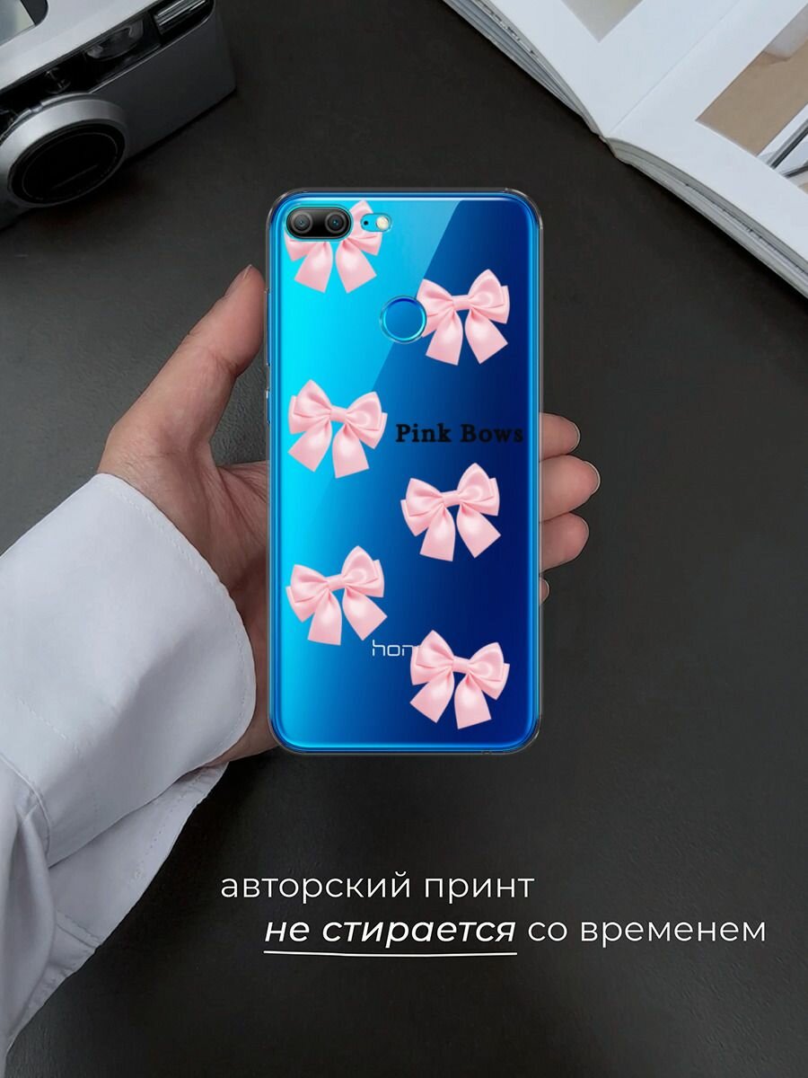 Чехол на Honor 9 Lite / Хонор 9 Лайт с принтом "Pink Bows", прозрачный — фото 1