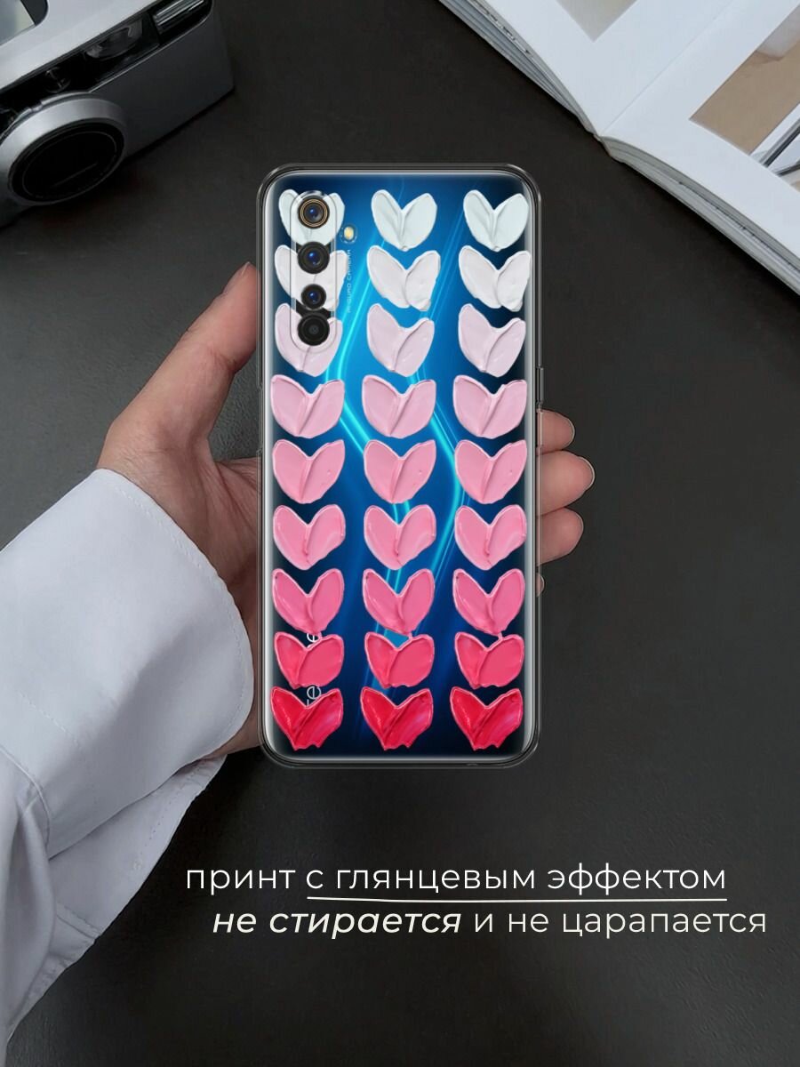 Чехол на Realme 6 Pro / Реалми 6 Про с принтом "Градиент из сердечек" — фото 1