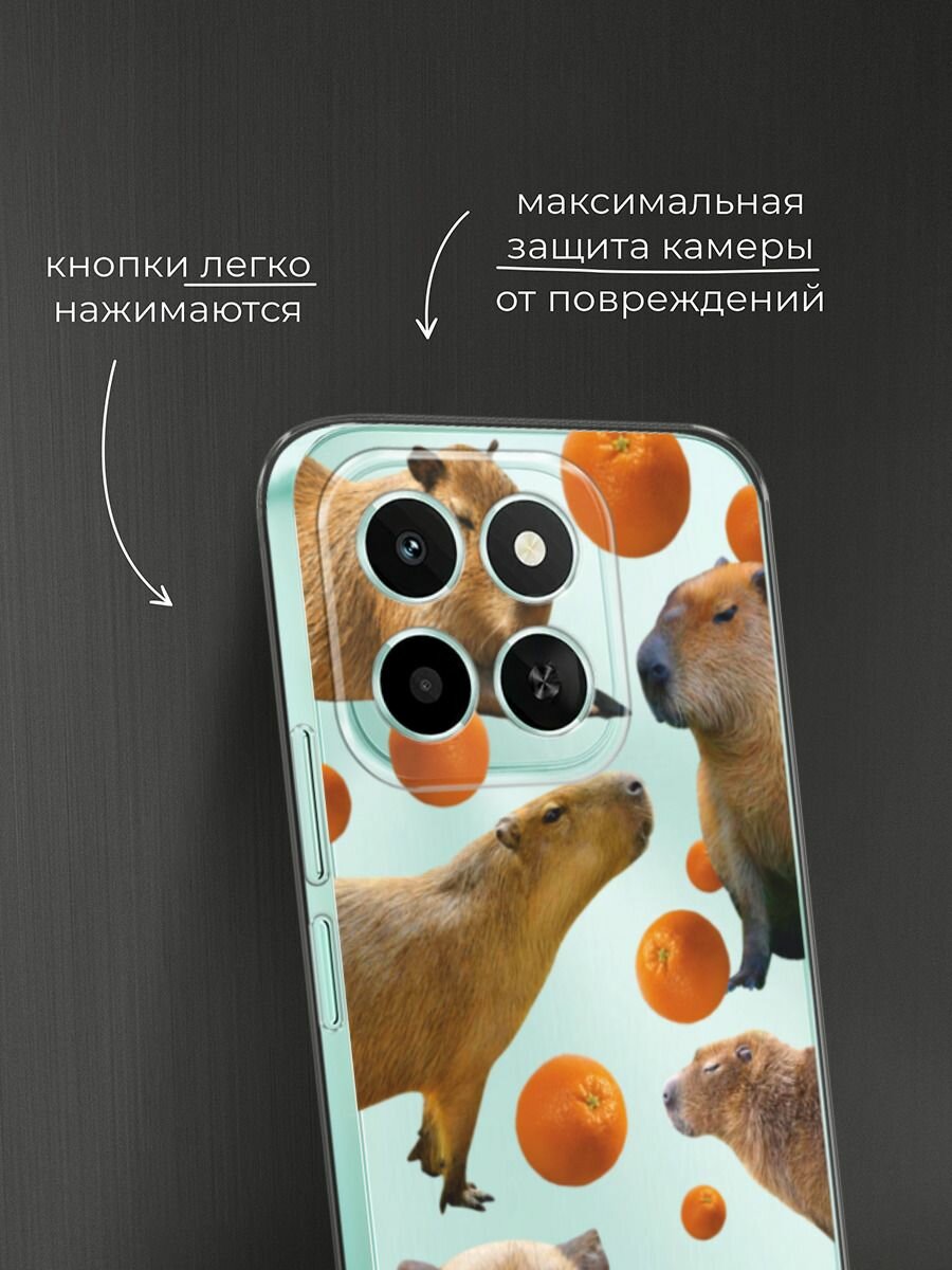 Чехол на Honor X6c / Хонор X6c с принтом "Капибара и апельсины", прозрачный — фото 1