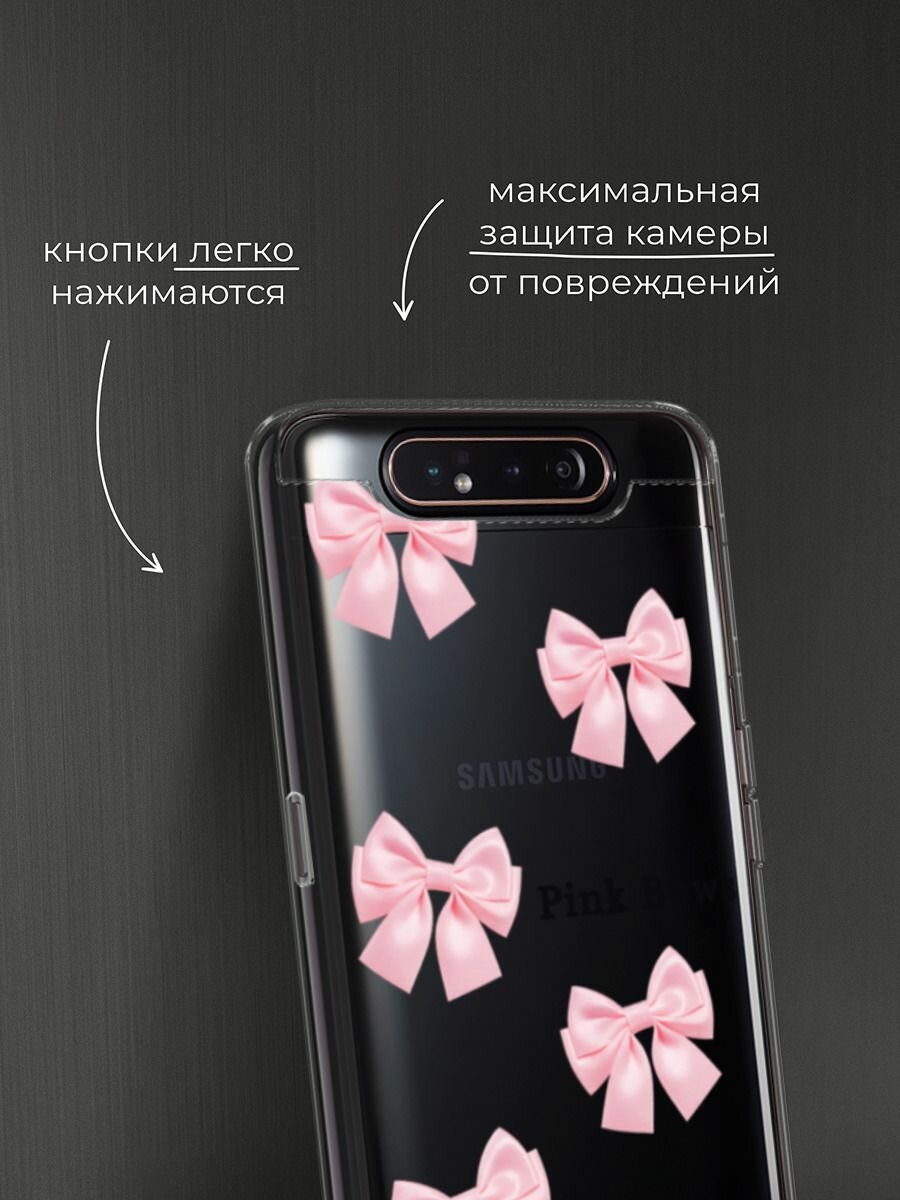 Чехол на Samsung Galaxy A80 / Самсунг Гэлакси A80 с принтом "Pink Bows", прозрачный — фото 1