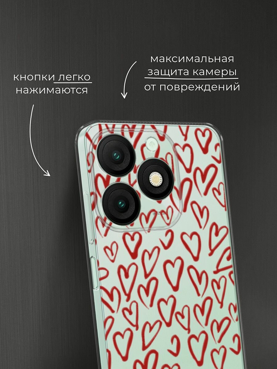 Чехол на Itel A50 / Ител А50 с принтом "Легкие бордовые сердечки" — фото 1