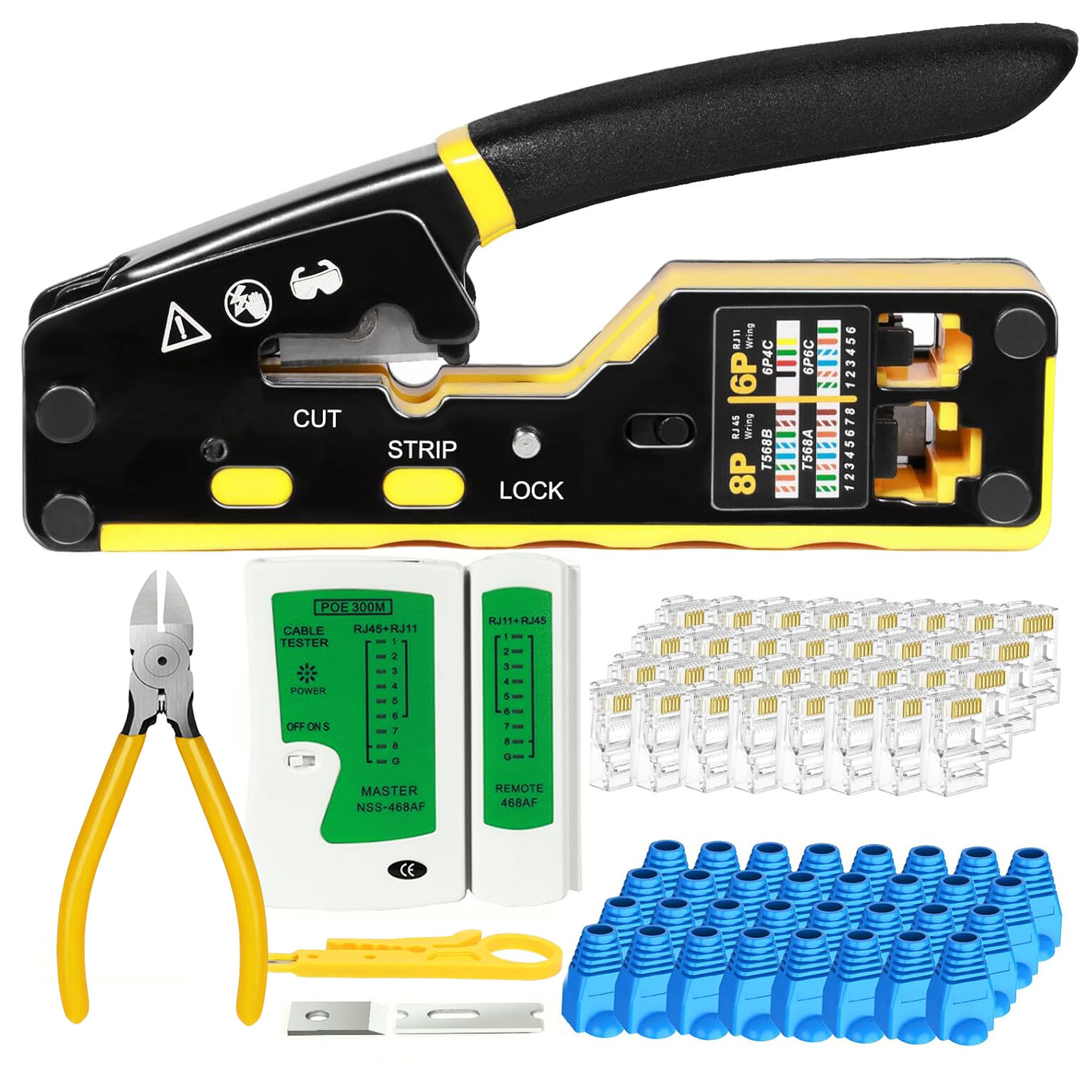 Набор обжимных инструментов RJ45, состоящий из 50 пар разъемов и прокладок Cat6 RJ45, Cat6 Cat6a Cat5 Cat5e Cat7