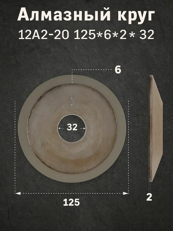Алмазный круг 12А2-20 125*6*2*32, для заточки твердого сплава, алмазный круг повышенной износостойкости