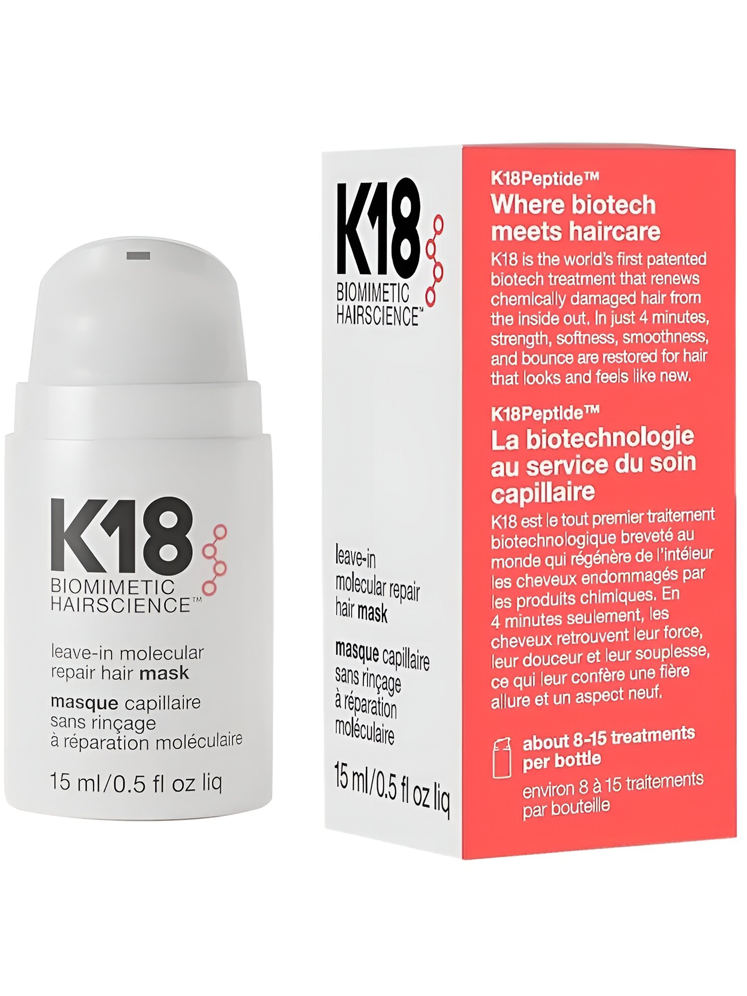 Маска несмываемая "К-18", для молекулярного восстановления волос, 15 мл