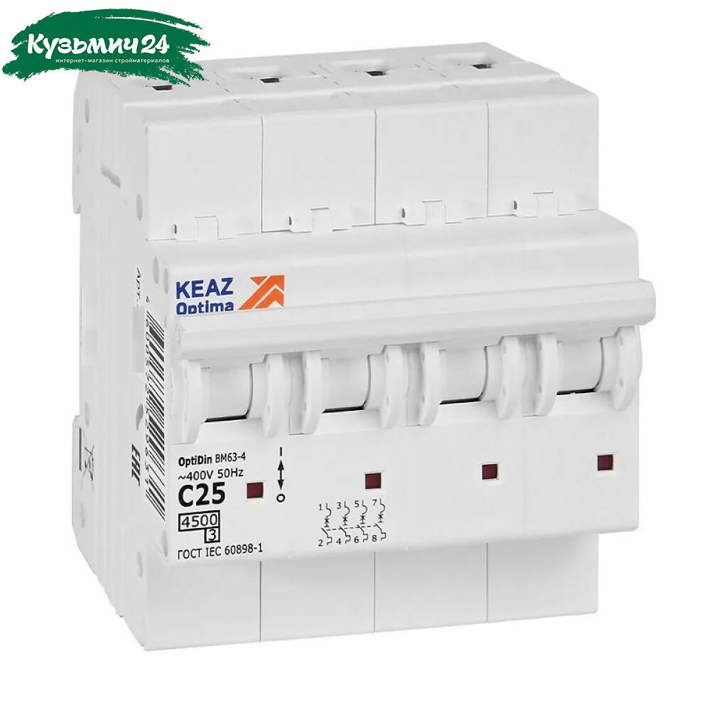 Автоматический выключатель КЭАЗ OptiDin BM63 4P 25А C 4,5кА AC 326823