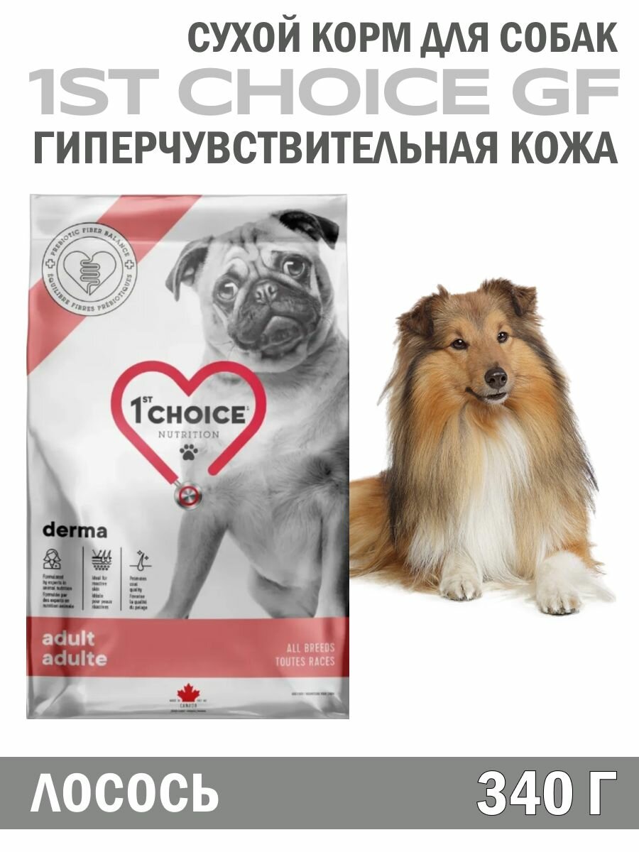 1st CHOICE GF DERMA для собак с гиперчувствительной кожей Лосось 340г
