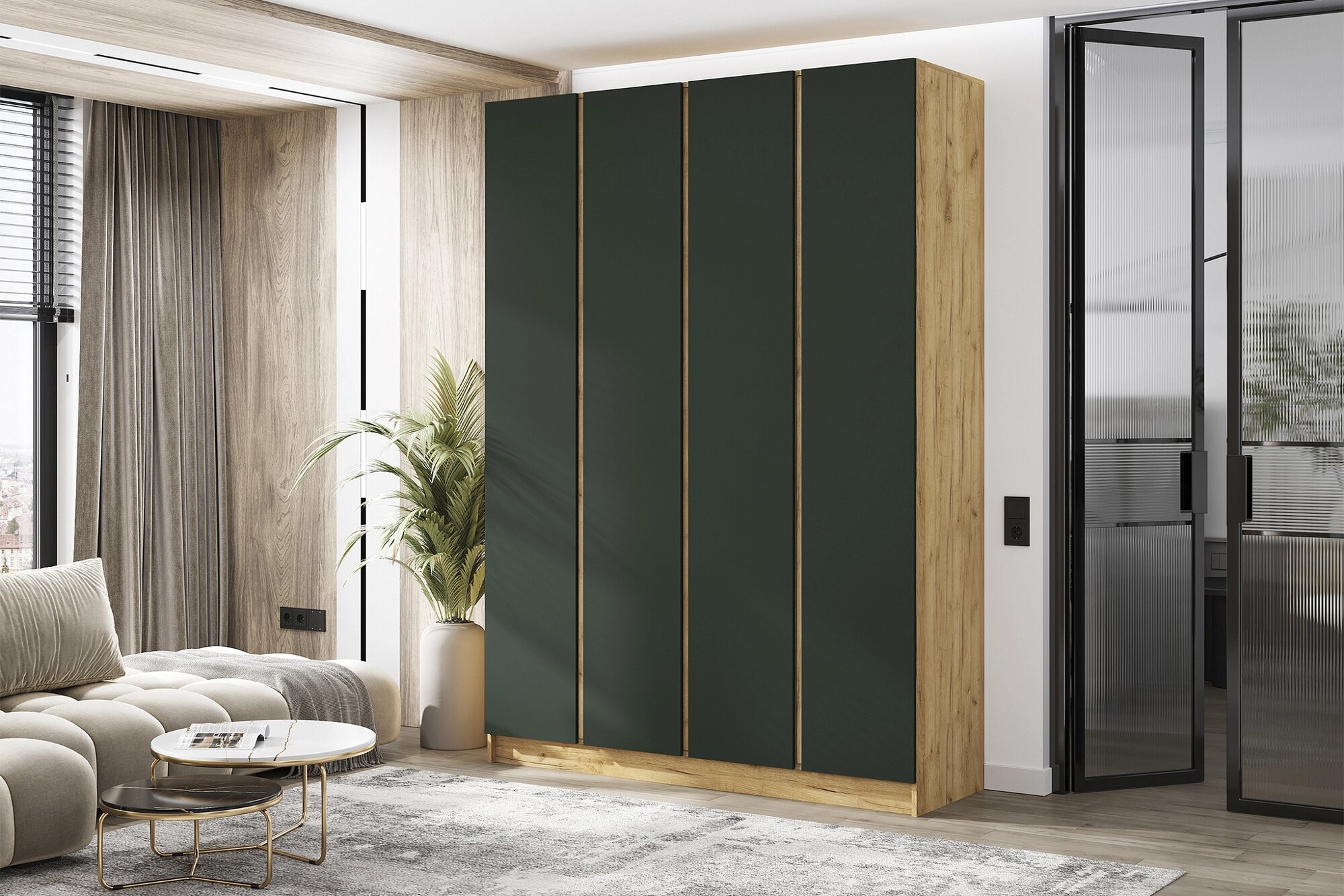 Келвин Шкаф 4-х ств. (2000) (Изумрудный, Дуб Крафт)