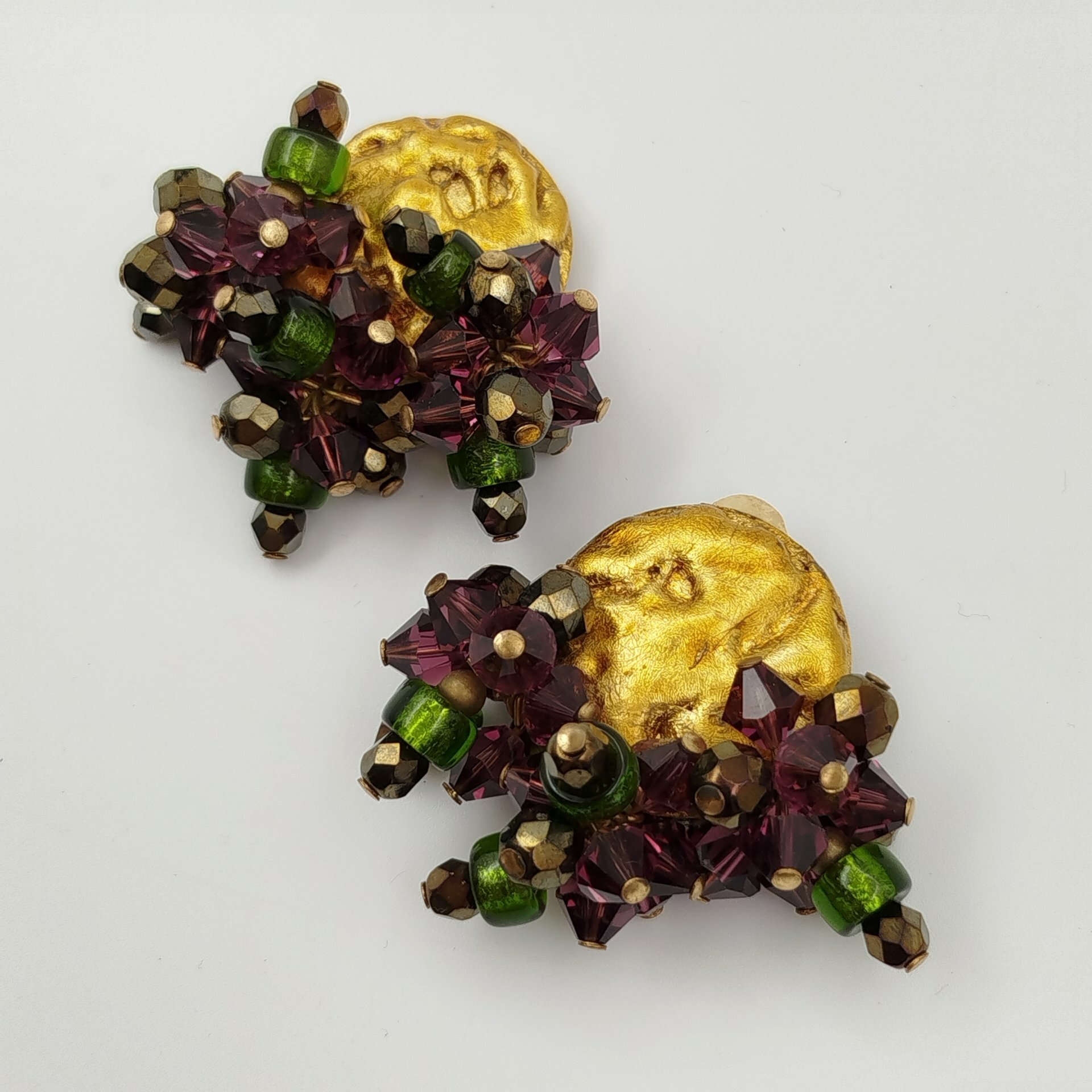 Клипсы винтажные, металл, золочение, стекло (бусины), США, 1970-1990 гг.