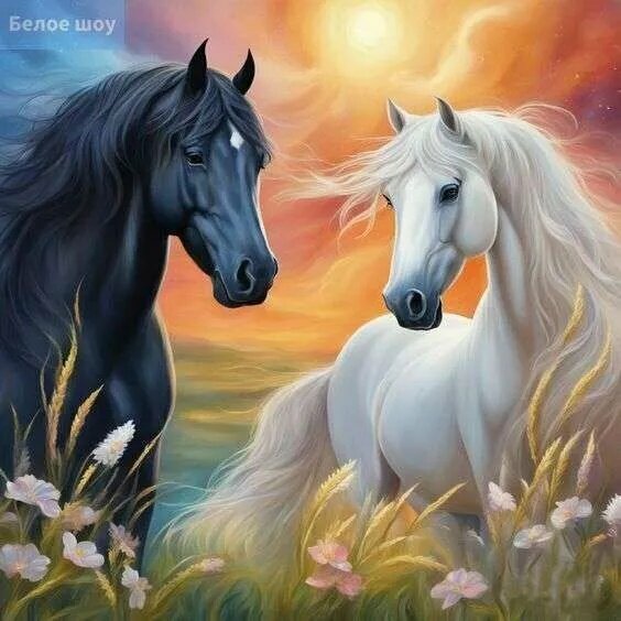 Алмазная Мозаика "две Лошади" 40*50 См, Безрамная, Идеальна Для Дома, Украшения, Подарков.