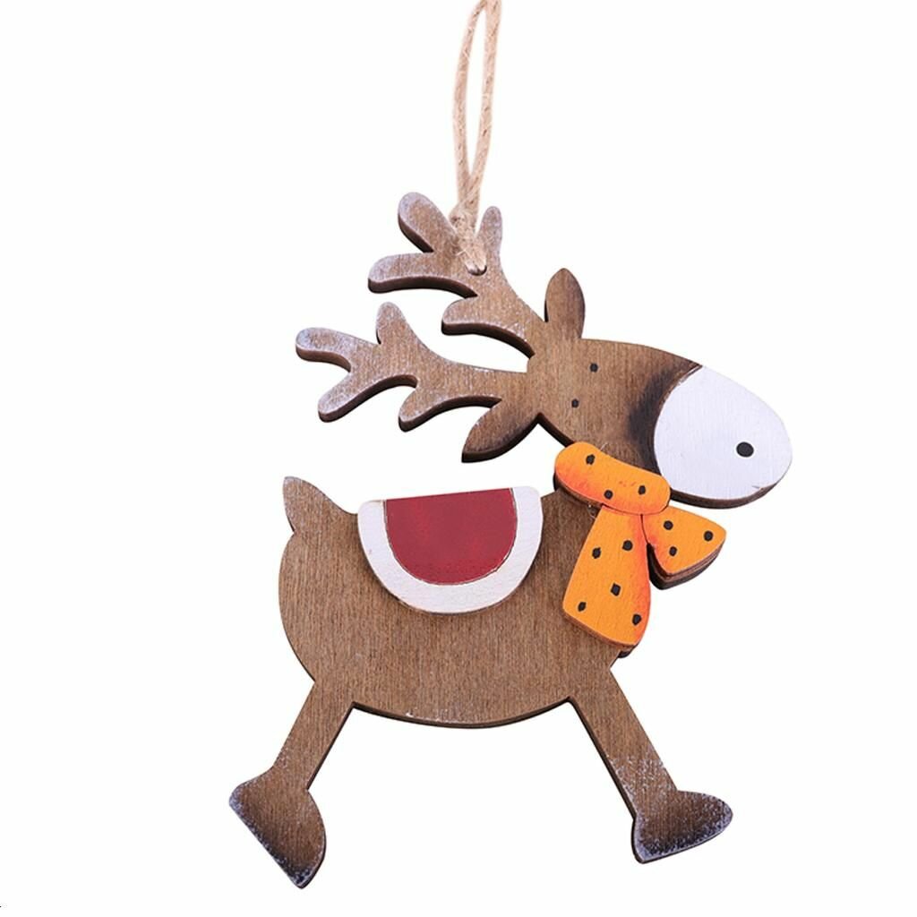 Украшение рождественской елки подвеской в виде деревянного оленя-желтый шарф