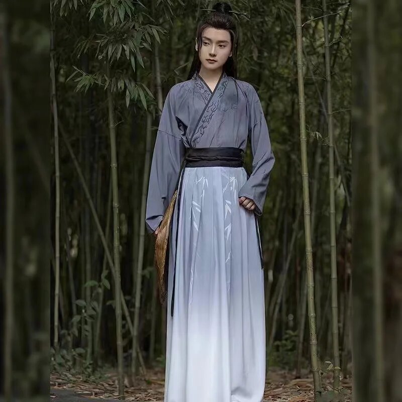 Китайский костюм ханьфу Weijin, полиэстер, мужской/женский M 48-55kg, gray top skirt
