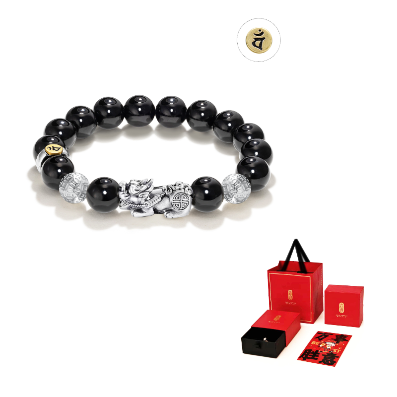 Браслет унисекс Jodie&Kevin Обсидиановый с бусинами Китайский зодиак Змея, multicolor, F EU