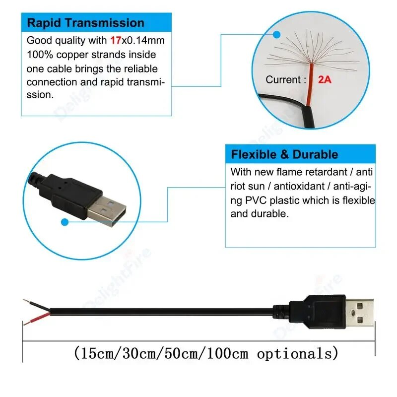 USB кабель DelightFire USB 2.0 A, черный, 30см — фото 1