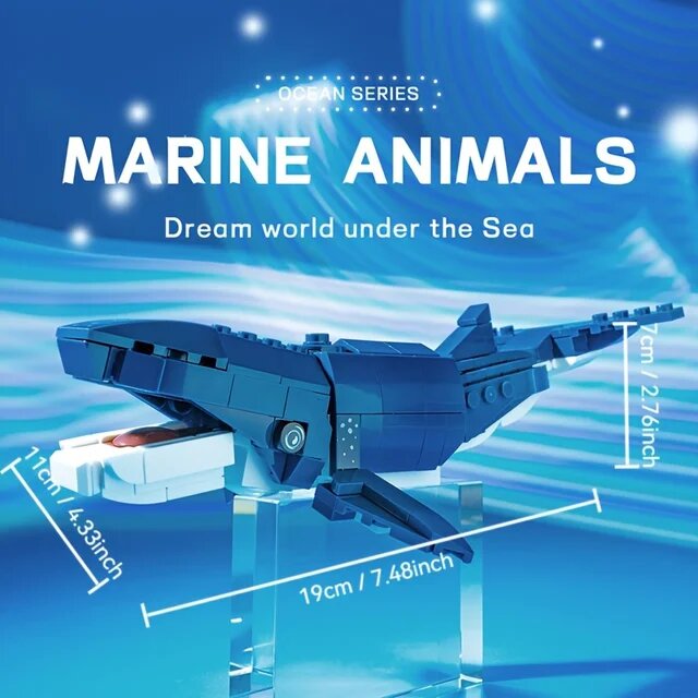 Кубики для сборки морских животных, развивающие игрушки для детей, в том числе модели крабов, лобстеров, акул, морских черепах, морских звезд и китов, идеально подходящие для школьников.
