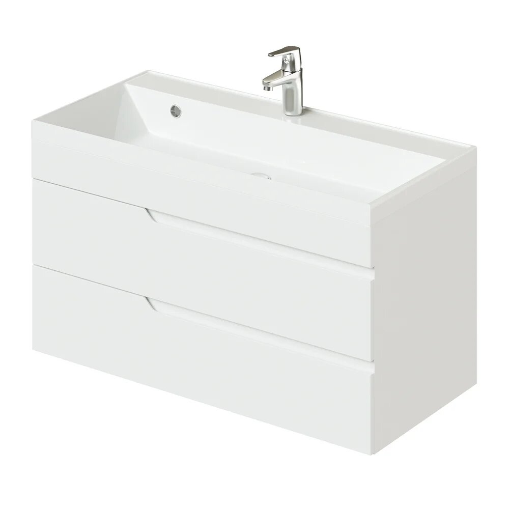 Тумба с раковиной Itana Alexa 100 100, 1 см, белая, из МДФ, с ящиками, раковина для ванной из камня, прямоугольная