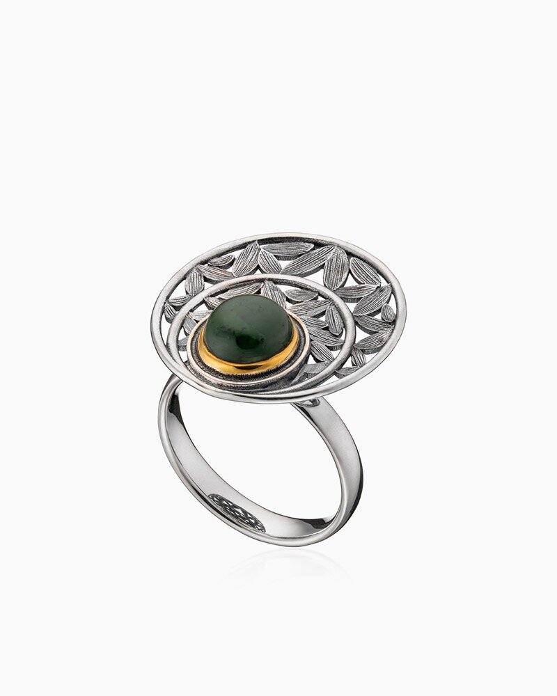 Кольцо, серебро, 925 проба, чернение, нефрит