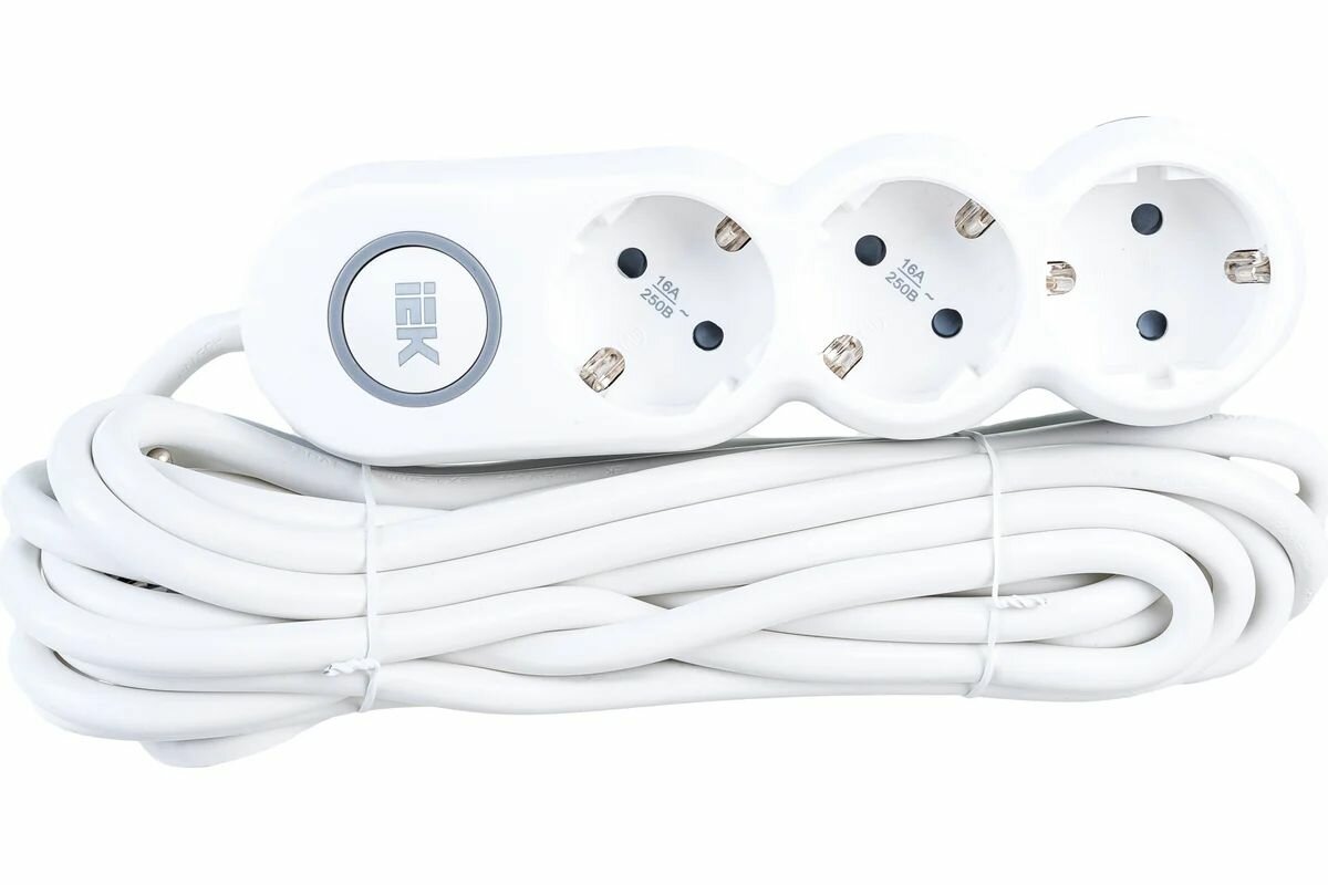 Удлинитель 3х2К+З 5м 16А с выкл. 1,5мм2 бел/серый