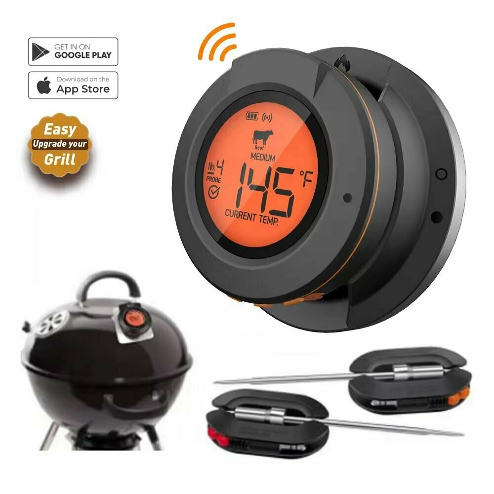 Цифровой Беспроводной термометр для мяса Bluetooth, мгновенное считывание в помещении и на открытом воздухе, для приготовления пищи барбекю Гриль Духовка Коптильня.