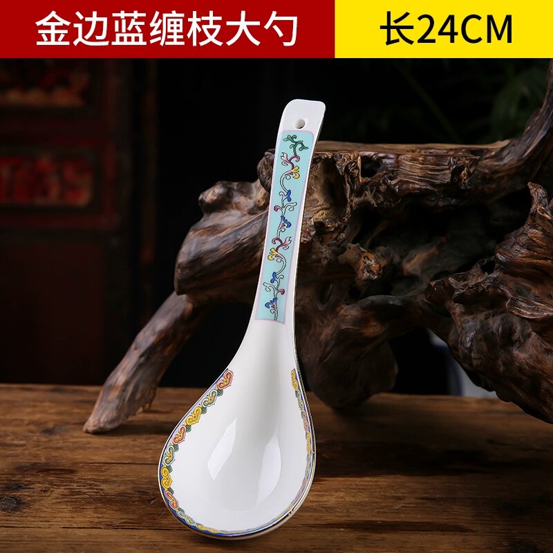Керамическая ложка для супа в китайском стиле, большая бытовая ложка для супа с длинной ручкой для подачи супа, большая
