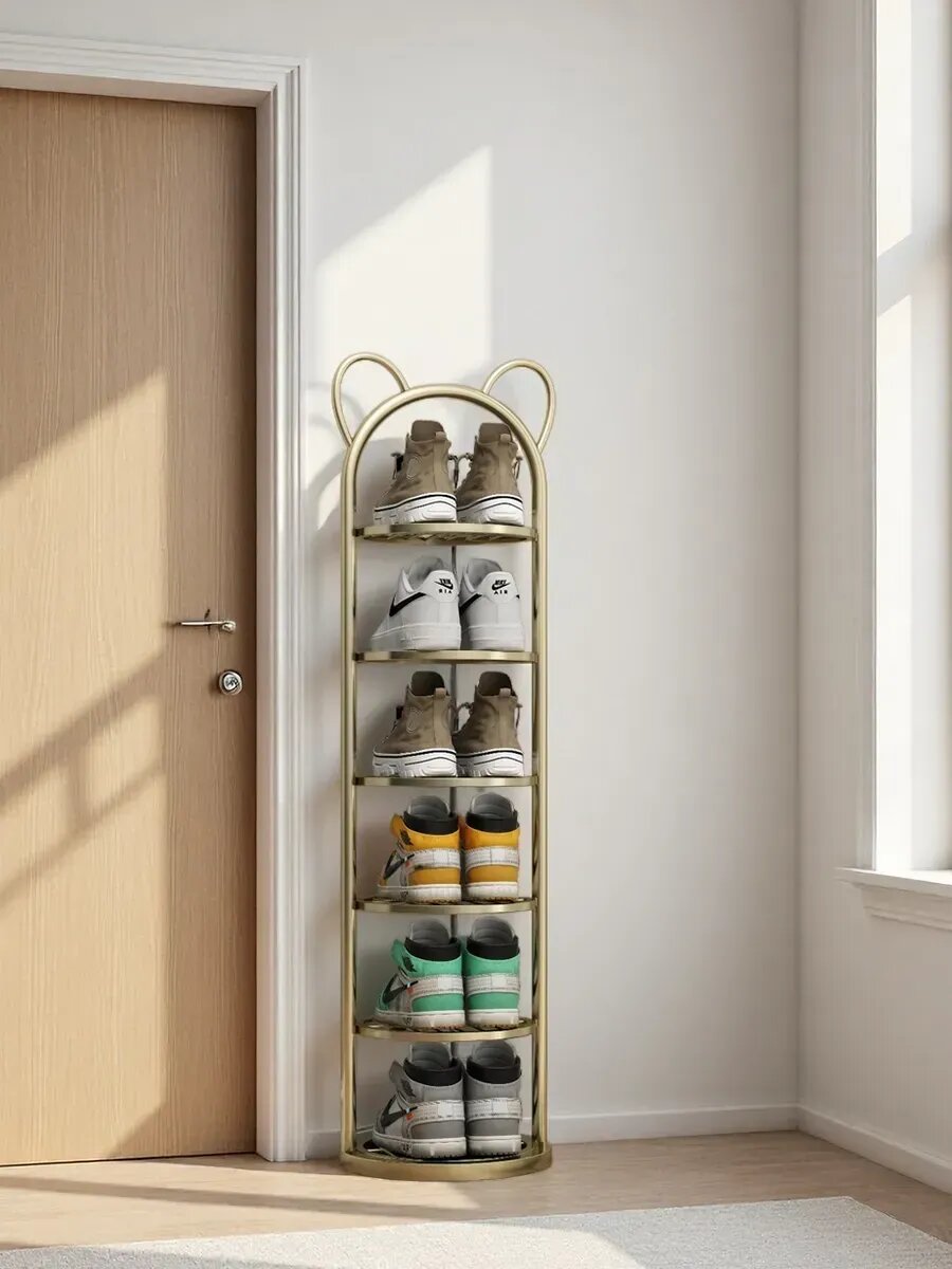 Золотая полка для обуви, 5 ярусов, круглая, металл