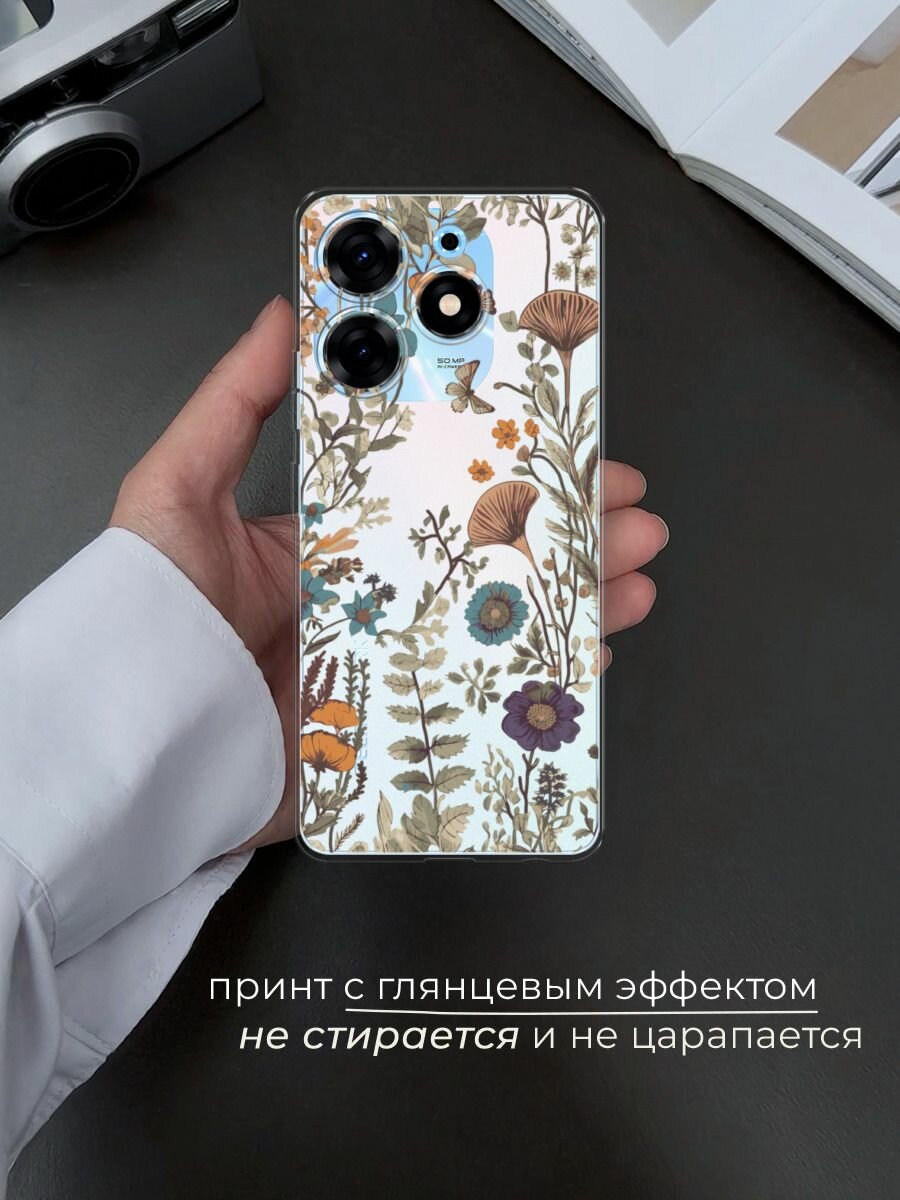 Чехол на Tecno Spark 10 Pro / Текно Спарк 10 Про с принтом Сухоцветы и бабочка — фото 1