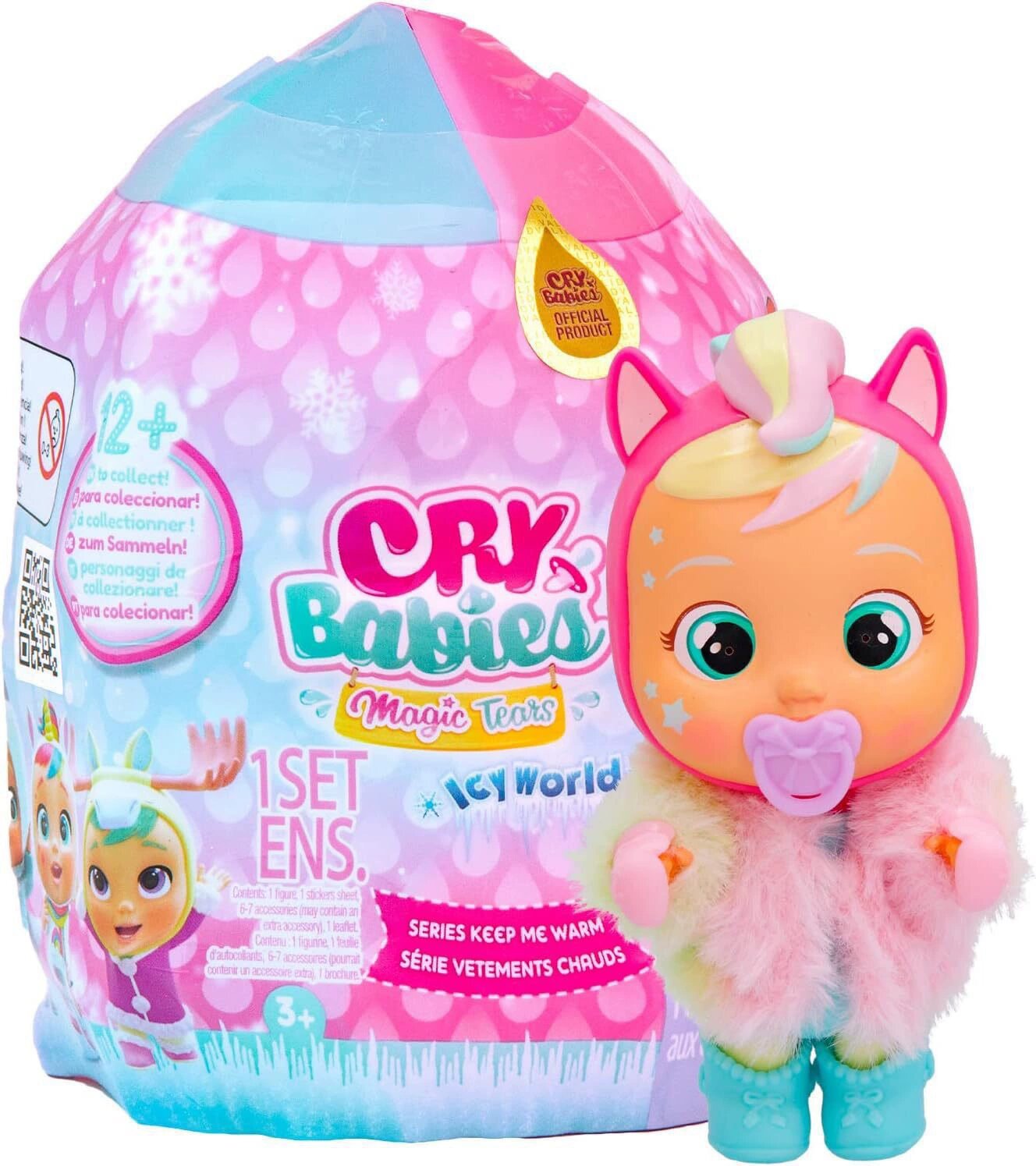 Кукла CryBabies плачущая розовая, малый размер, с подвижными суставами, слезами, звуком для детской игрушки