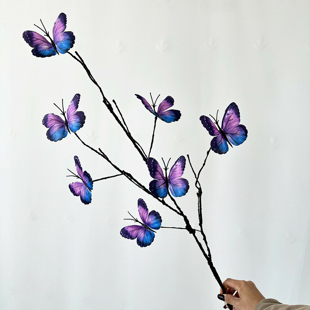 Букет бабочек для свадьбы из шелка и пенопласта для студийной фотосессии и праздничного оформления яркий фиолетовый