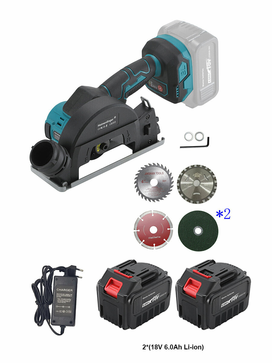 Циркулярная пила Heimerdinger LB203, бесщеточный внешний роторный двигатель, 110мм, 18В, 3 режима ,2х6.0 Ач Li-Ion