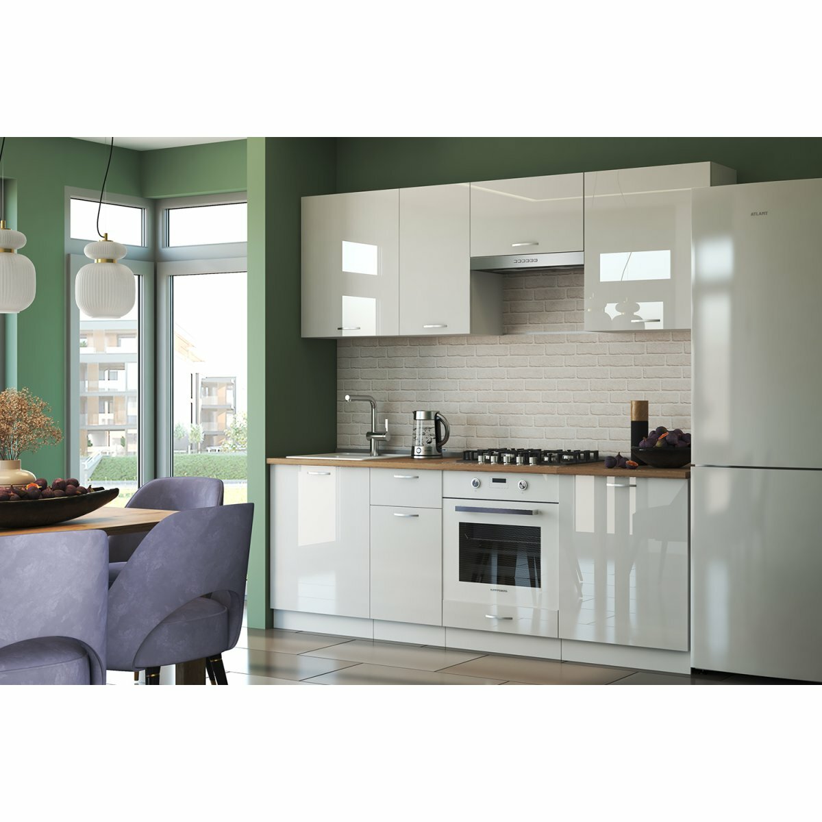 Модульная кухня "Виола Нео" 2,2 м - Ваниль глянец, фрезеровка "Мыло"