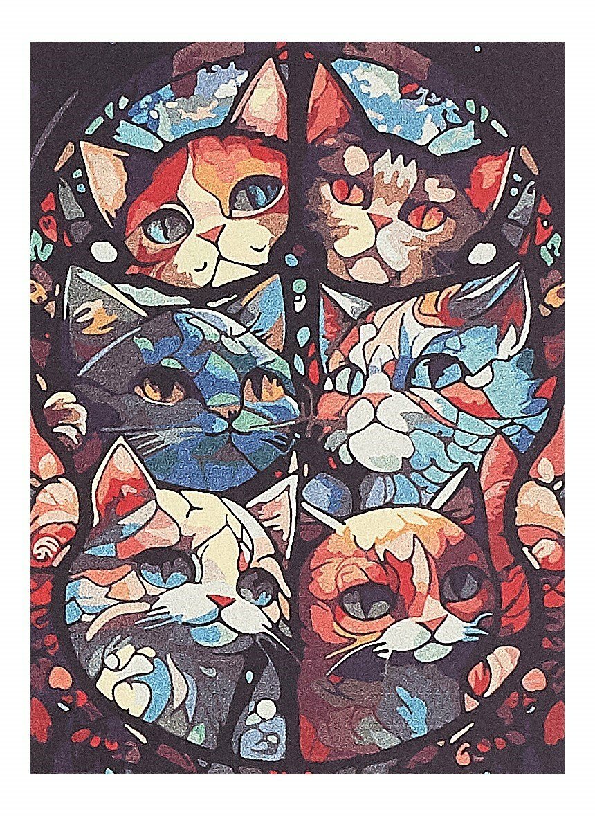 Картина по номерам "Витраж с Котами", на подрамнике, 30х40 см