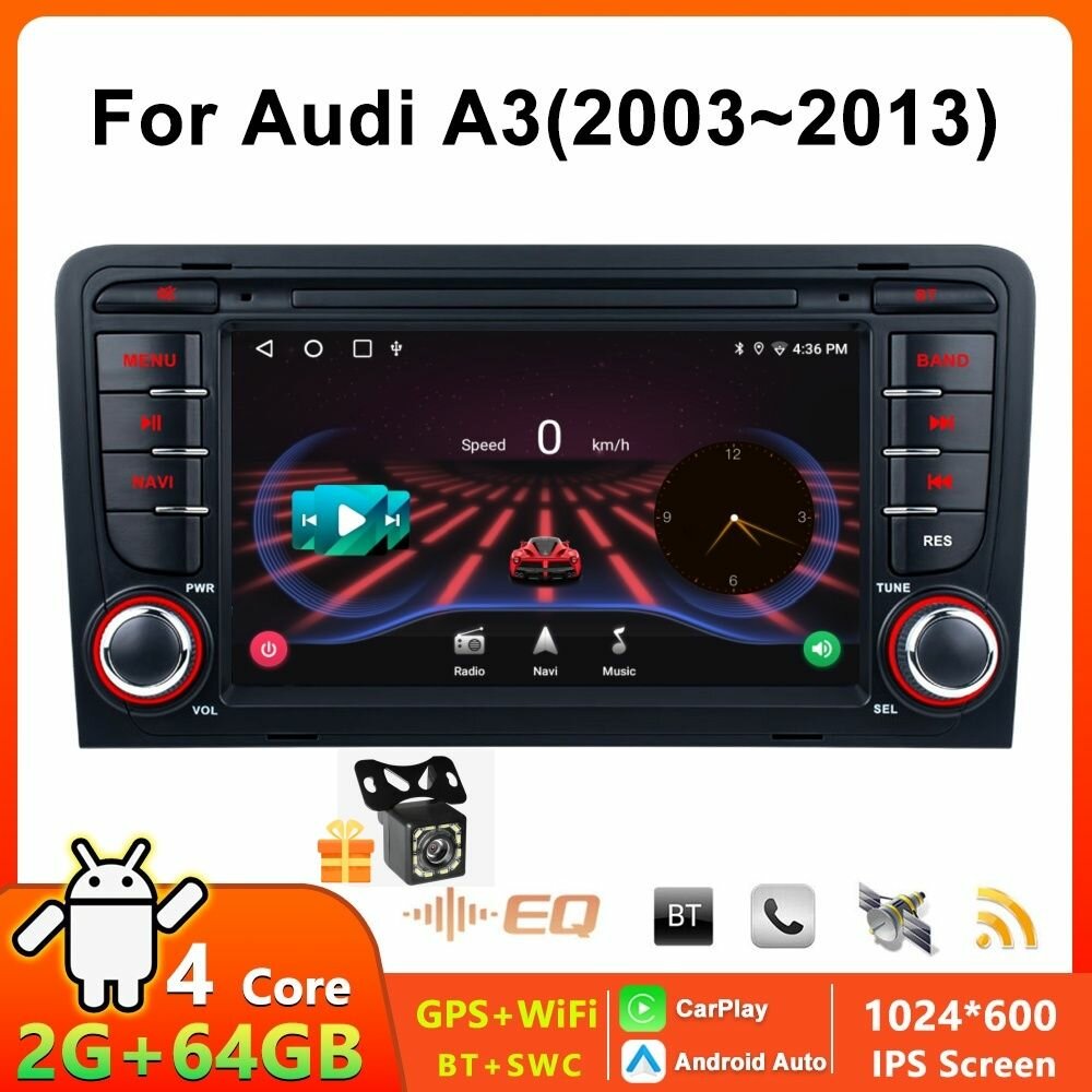 X-REAKO Автомагнитола Android подходит для Audi A3 2003-2013, GPS, carplay/Android Auto, WiFi, BluetoothX-REAKO Автомагнитола Android подходит для Audi A3 2003-2013, GPS, carplay/Android Auto, WiFi, Bluetooth