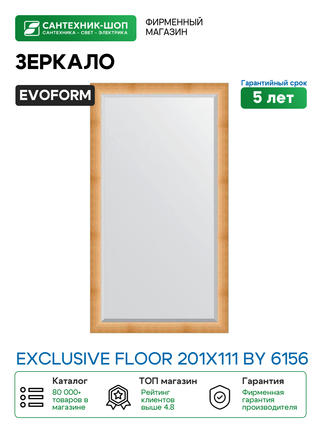 Зеркало Evoform Exclusive Floor 201х111 BY 6156 с фацетом в багетной раме - Травленое золото 87 мм стекло