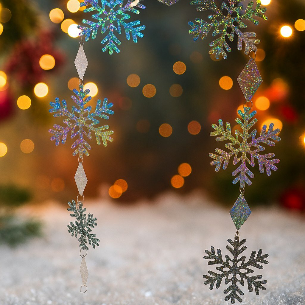Зимняя сказка гирлянда-снежинки с перламутровым блеском