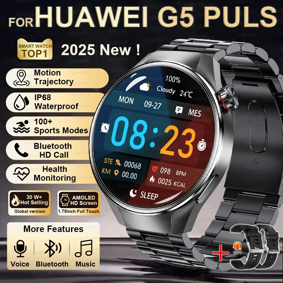Умные часы Huawei G5 Puls, Black Steel 2A, AMOLED 1.75"
