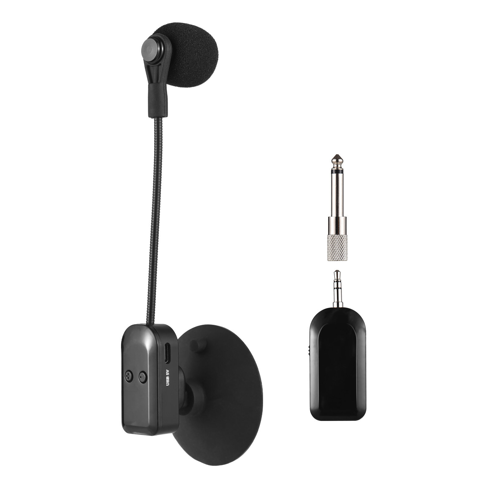 Приемник беспроводного микрофонного устройства 2.4G с съемным присосками для гитары, скрипки, виолончели, аккордеона, колонок, усилителей голоса, пикапов, сценических выступлений, живых выступлений, микрофон с шумоподавлением, дальность 131 футов,