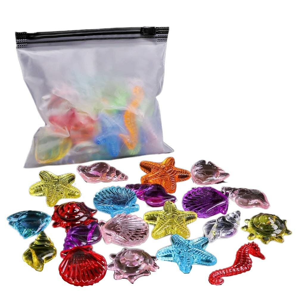 Набор акриловых камней для бассейна (20 предметов) с большими разноцветными бриллиантами в пиратском сундуке сокровищами. Летние подводные игрушки детских вечеринок и игр воде.