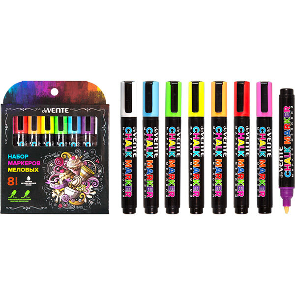 Набор цветных меловых маркеров " deVente " 8 цветов, Hobby creative, Chalk, двусторонний наконечник, 3-5мм