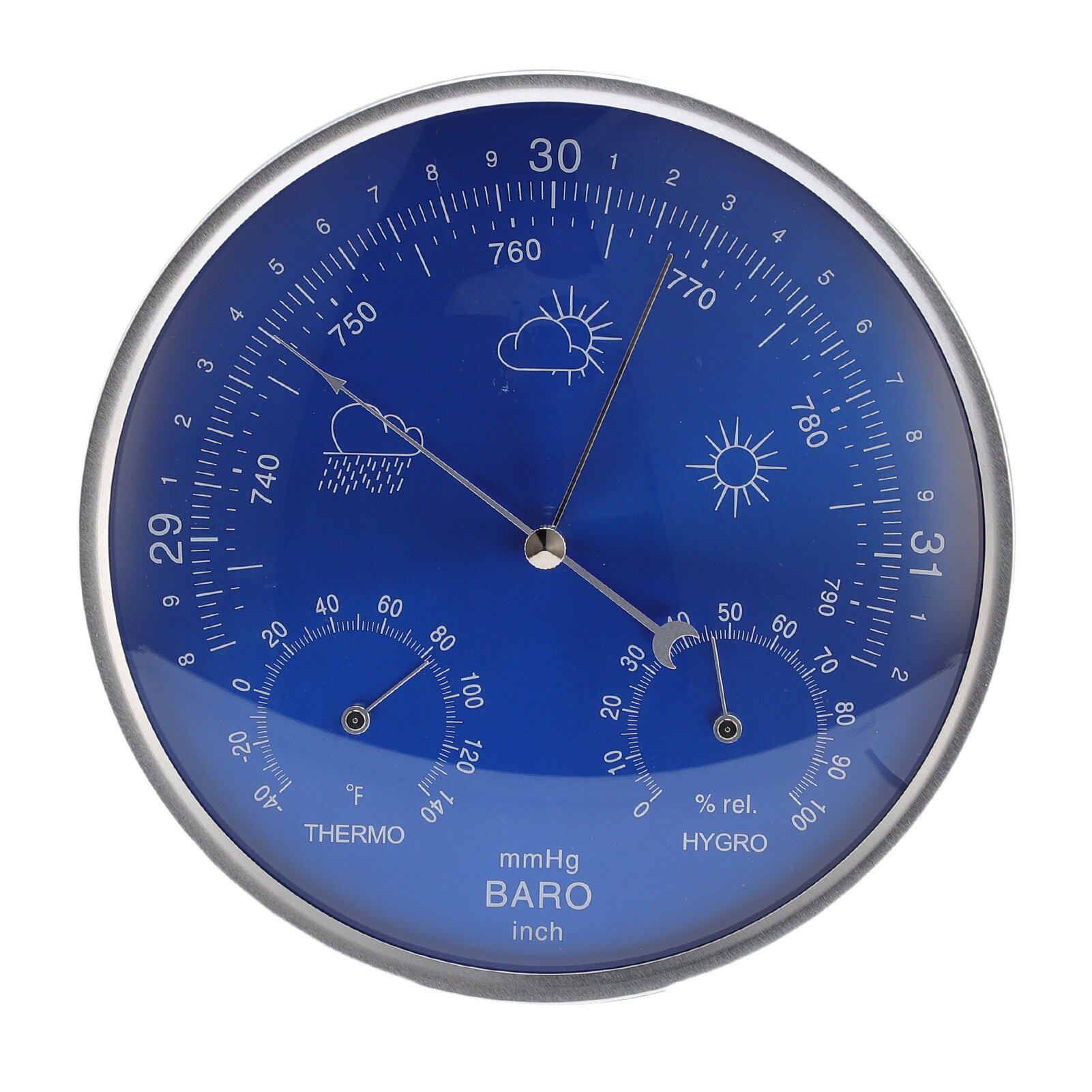 Термометр, барометр, гигрометр 3 в 1, всесезонный настенный подвесной прибор для использования в помещении и на улице, точный погодный прибор, синий, 180 мм
