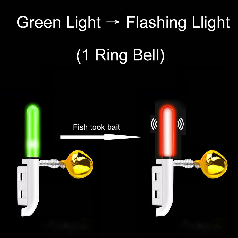 Электронный рыболовный сигнализатор поклевки, мигающий, с одинарным колокольчиком, прозрачно-красно-зеленый