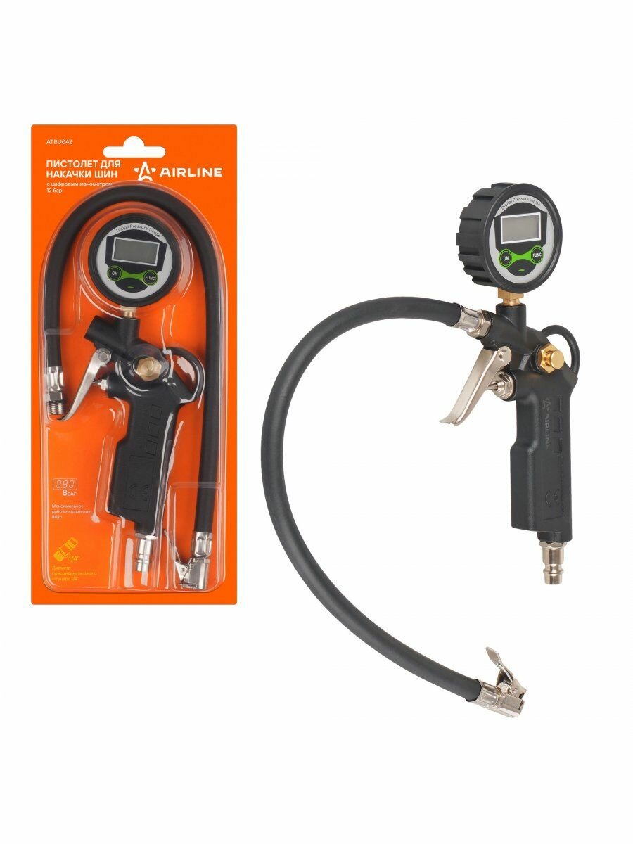 Пистолет для накачки шин Airline ATBU042, с цифровым манометром, 12 АТМ