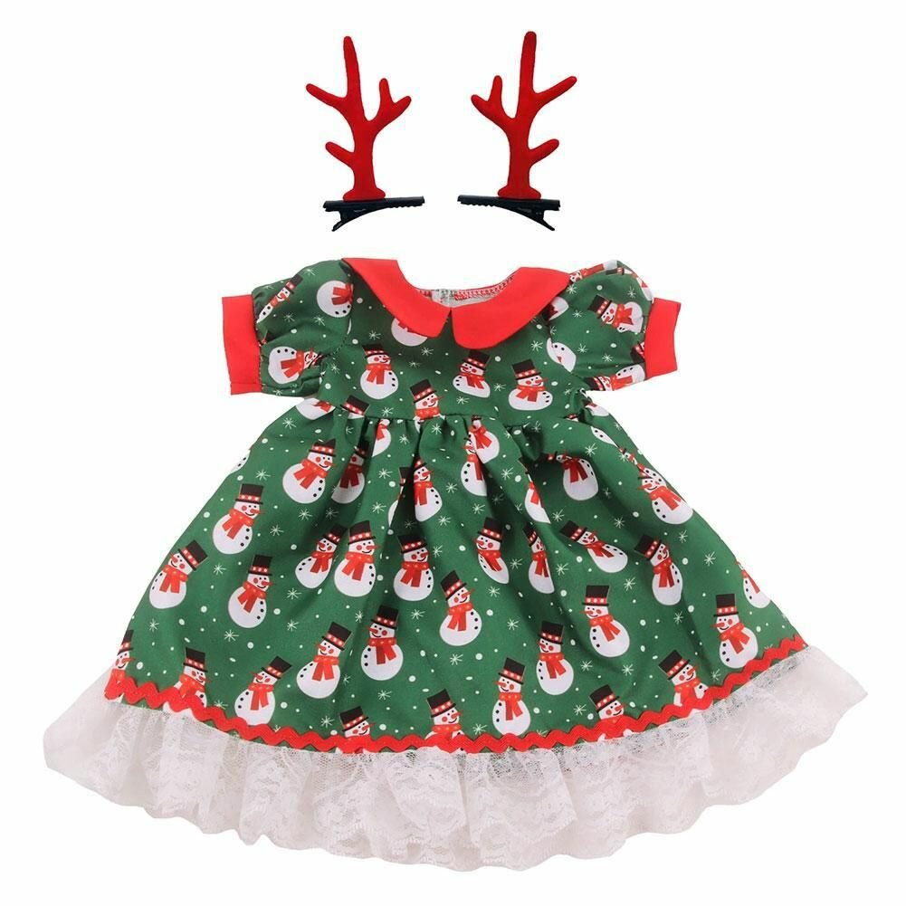 Комплект праздничной одежды для реборн куклы 55 см: Рождественский костюм с платьем, шапкой и аксессуарами