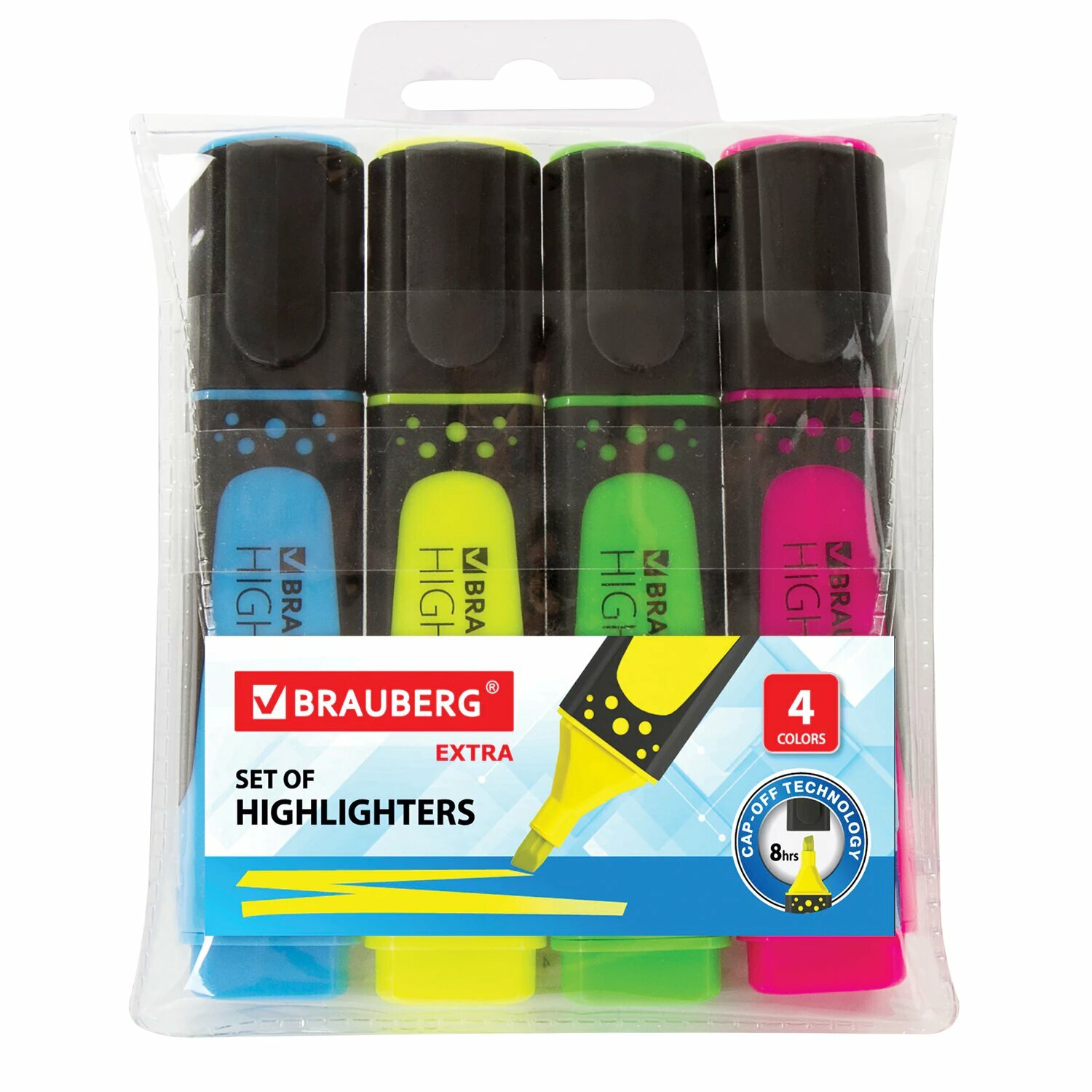 Набор текстовыделителей BRAUBERG 4 шт, Ассорти, "EXTRA", прорезиненный корпус, линия 1-5 мм, 151746