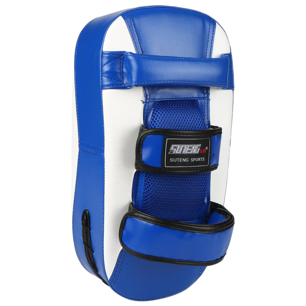 Боксерский коврик для ударов кривой формы Boxing Pad Arm Pad из PU кожи и ПВХ для бокса кикбоксинга Муай Тай тренировки для мужчин и женщин, цвет: Белый+Красный/Белый+Синий/Белый+Черный/Черный+Красный, размер 35*19*8 см, вес 372 г, 1 штука