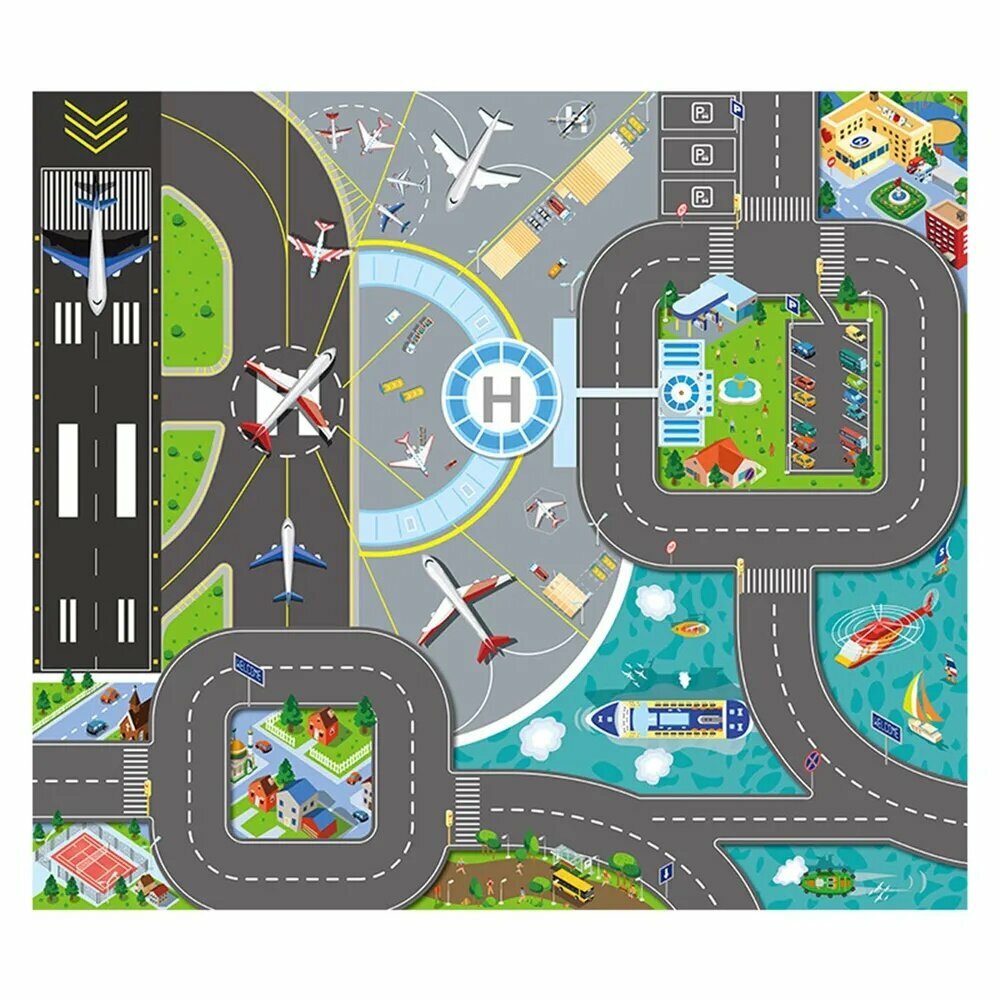 Коврик для игр с дорожной разметкой для детей, нетканый материал, 80x70 см, много тематических карт парковки